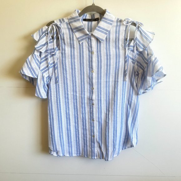 Doe & Rae | Tops | Nwt Doe Rae Button Down Blouse In Cornflower Stripe ...